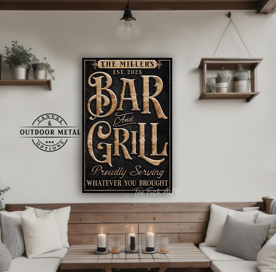 Personalized Bar & Grill Sign Outdoor Backyard Pool Patio Deck Porch ...