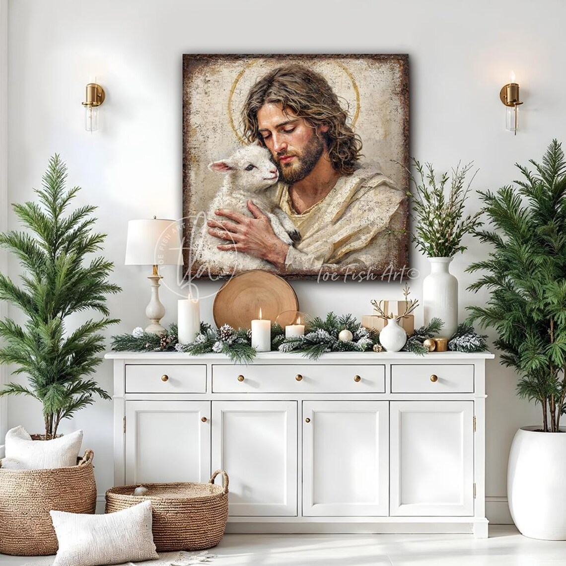 Vintage Jesus Holding Lamb Sign – Christian Wall Art, the Good Shepherd ...