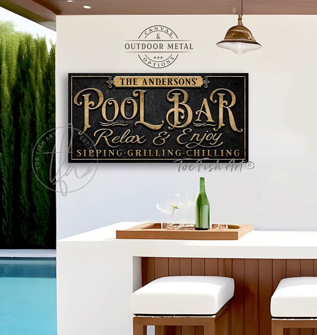 Personalized Pool Bar Sign Backyard Bar and Grill Pool & Pool Deck ...