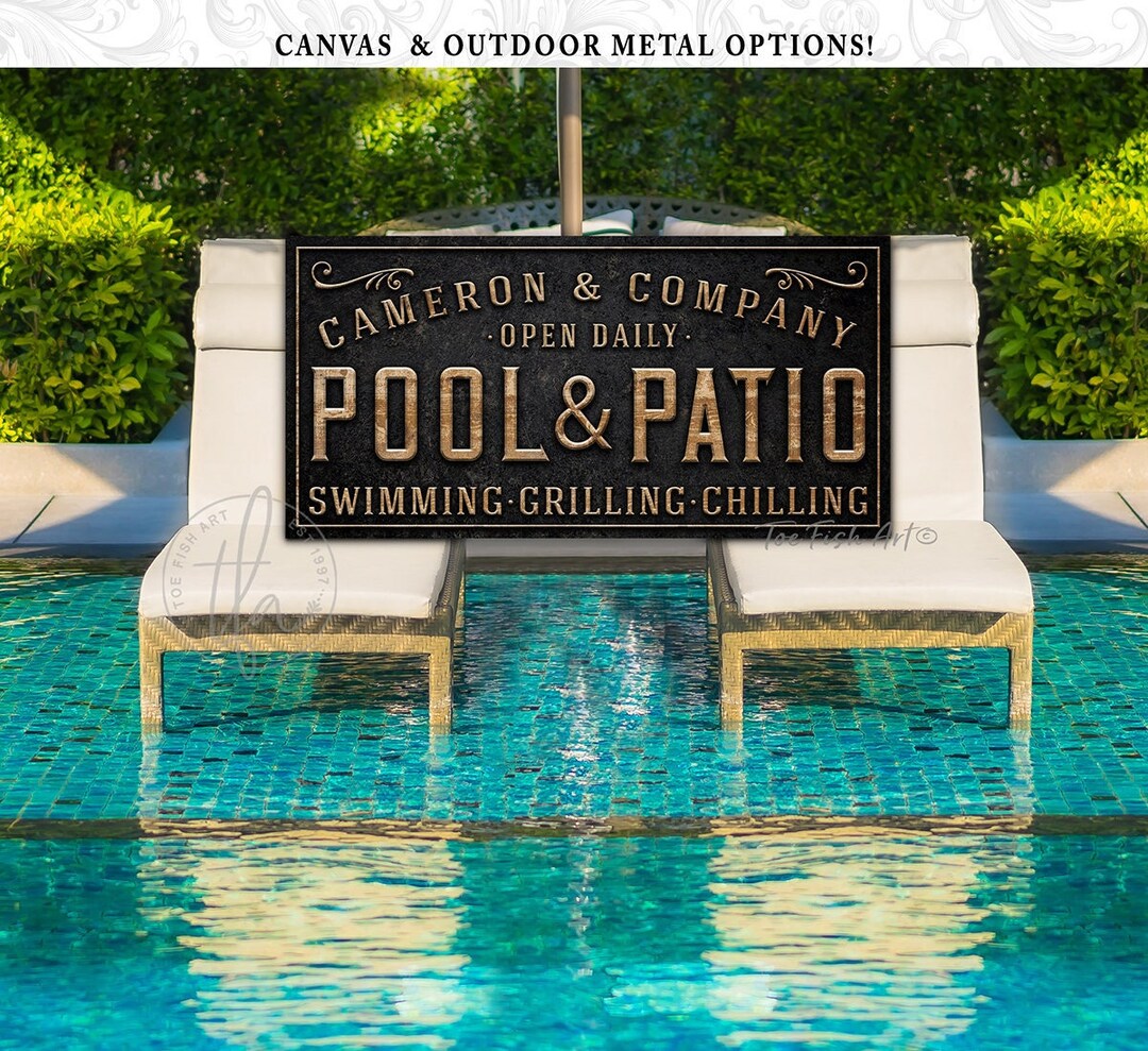 Personalized Pool & Patio Sign Backyard Bar and Grill Pool Deck Custom Family Name Modern Wall ...