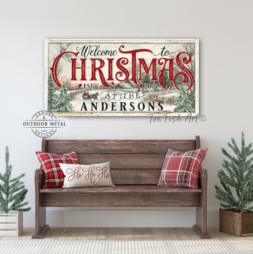 Family Name Christmas Sign – Rustic Farmhouse Holiday Wall Art, Canvas ...