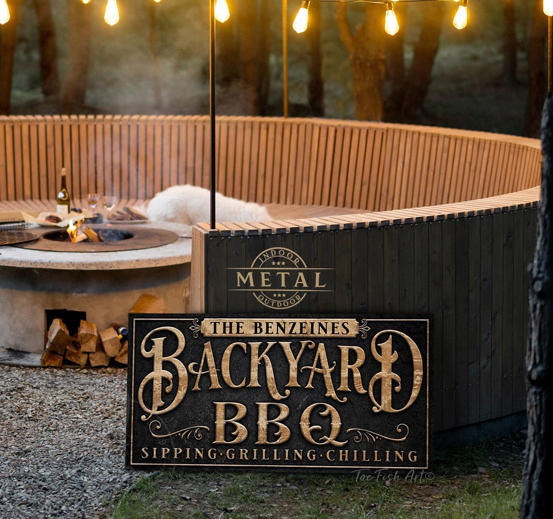 Personalized Backyard BBQ Sign Bar and Grill Art Pool Deck Last Name ...