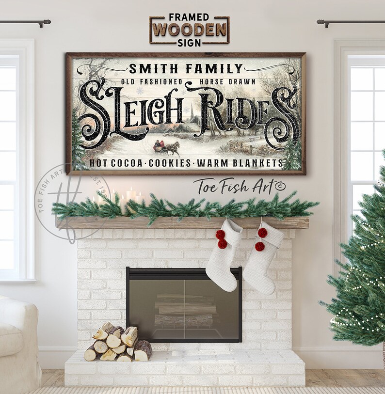 WOOD SIGN! Old Fashioned Sleigh Rides Sign Christmas Decor Framed ...