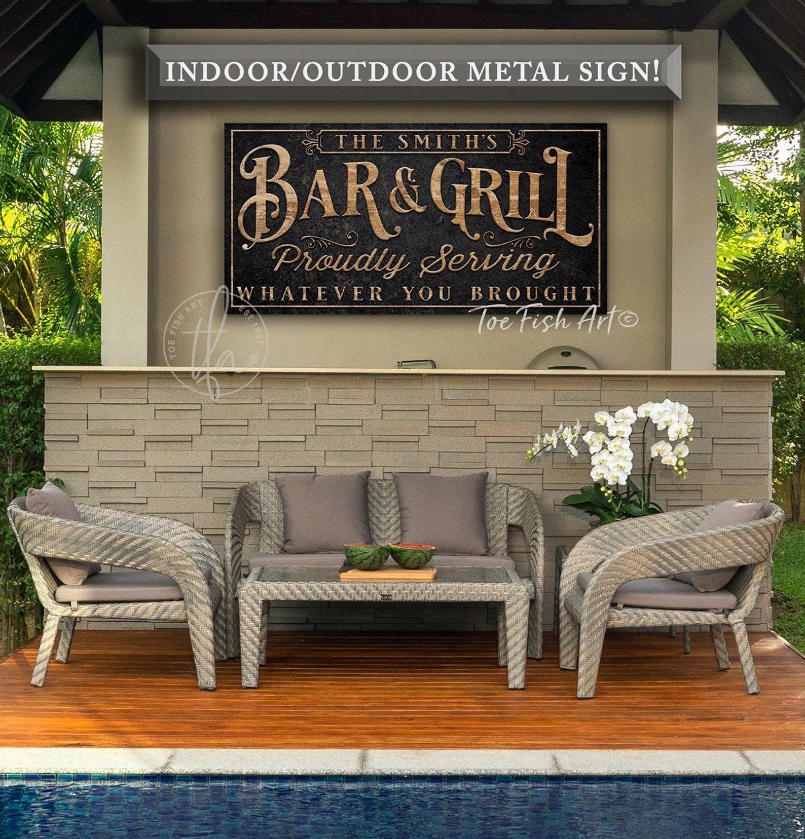 METAL SIGN Personalized Bar & Grill Sign Backyard Pool Patio - Etsy