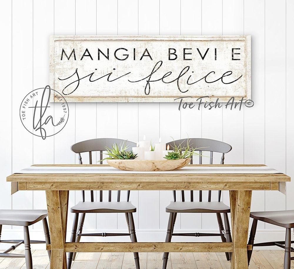 Mangia Sign Eat Drink and Be Merry Rustic Farmhouse Wall Decor Canvas ...