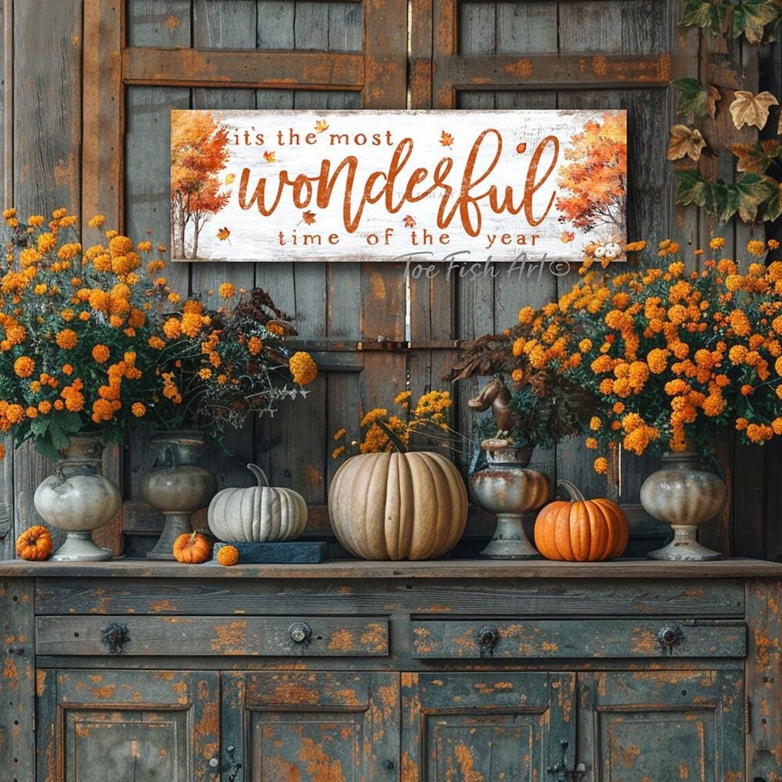 Vintage Fall Sign – Autumn Farmhouse Wall Art, Seasonal Mantel Décor ...