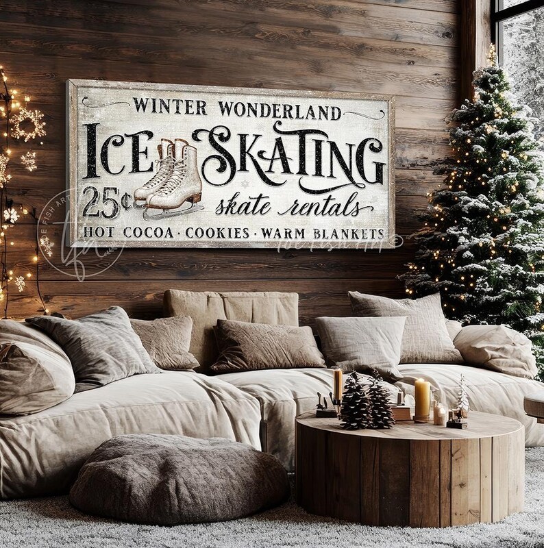 Ice Skating Sign Christmas Decoration Skate Rental Modern Farmhouse ...