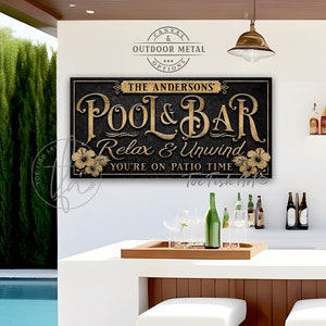 Personalized Pool & Bar Sign Backyard Bar and Grill Pool Patio Deck ...