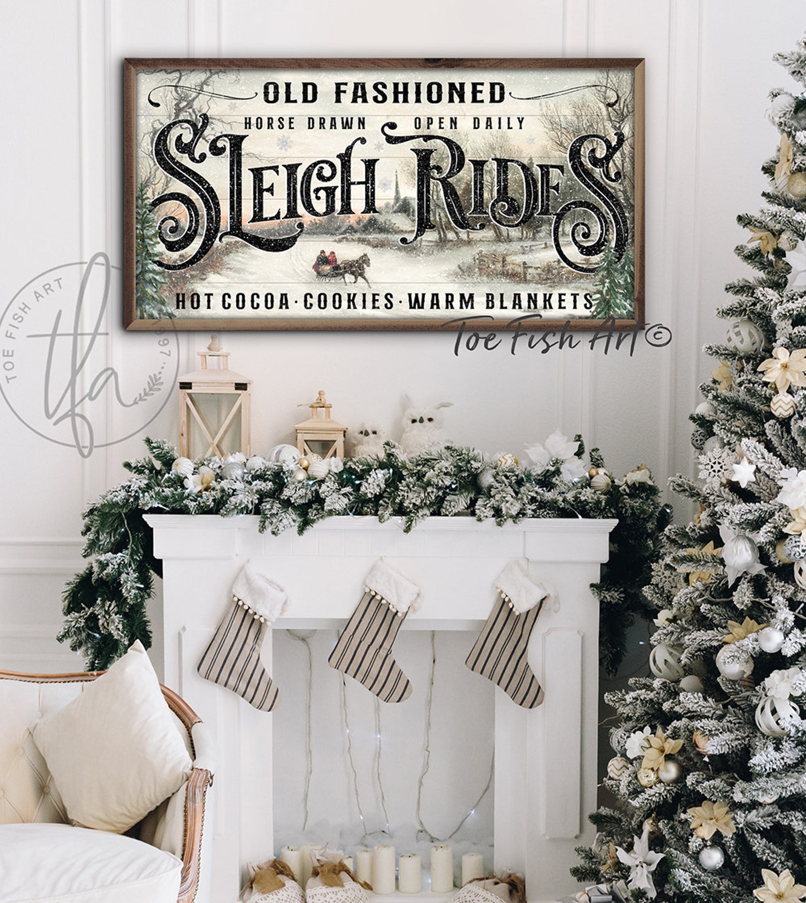 WOOD SIGN! Old Fashioned Sleigh Rides Sign Christmas Decor Framed ...