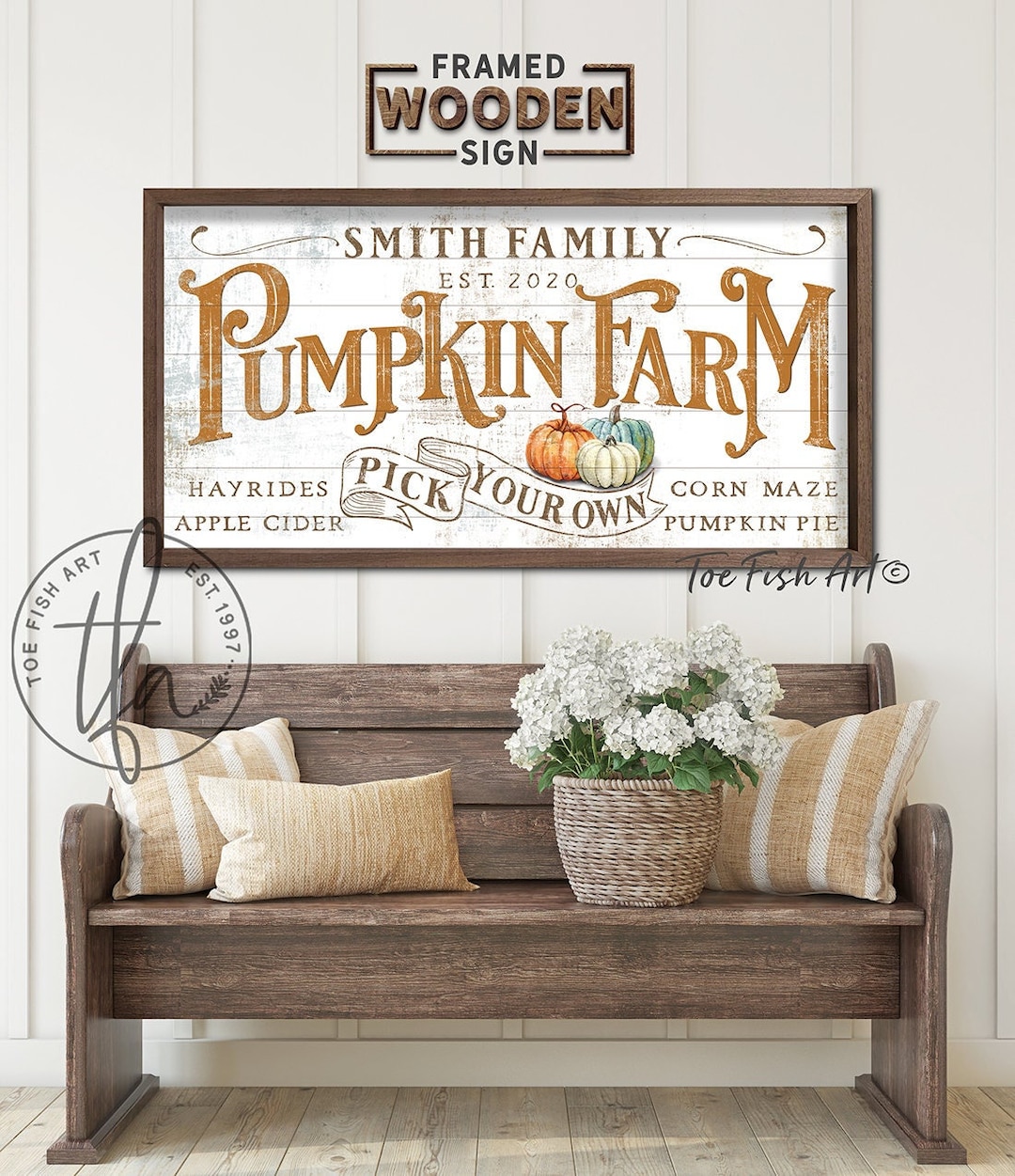 Framed Wooden Pumpkin Farm Sign – Rustic Fall Personalized Autumn ...