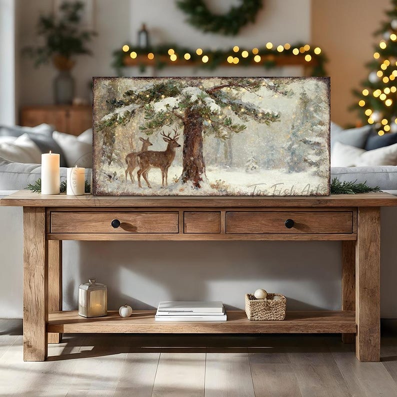 Vintage Christmas Deer Sign – Rustic Modern Farmhouse Holiday Wall ...