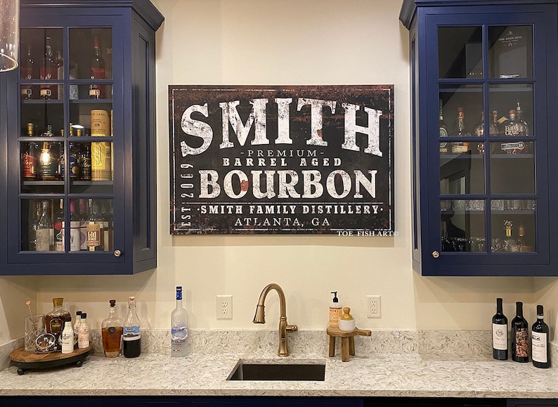 Personalized Bar Sign Man Cave Sign Last Name Established Signs Bourbon ...