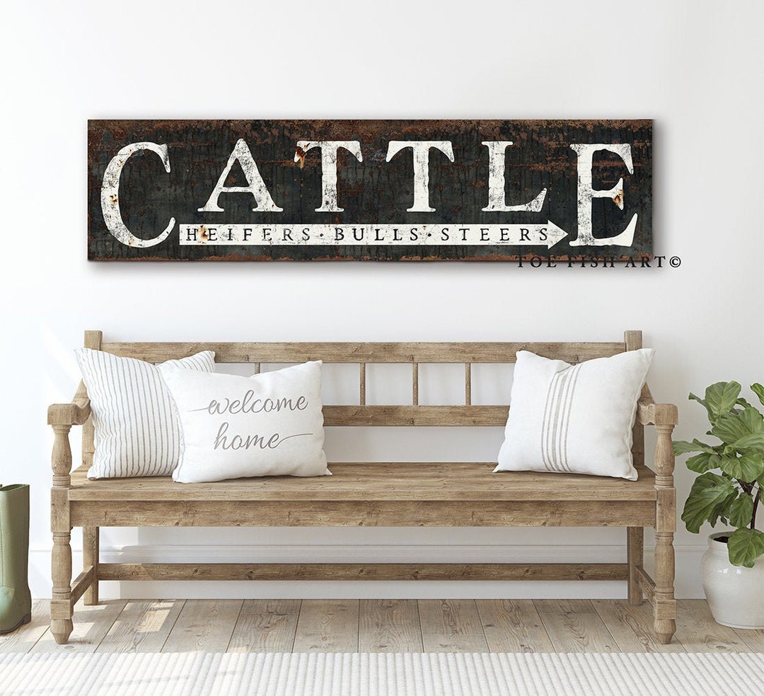 Modern Farmhouse Decor Cattle Sign Cow Farm Sign Large Rustic Wall Art ...