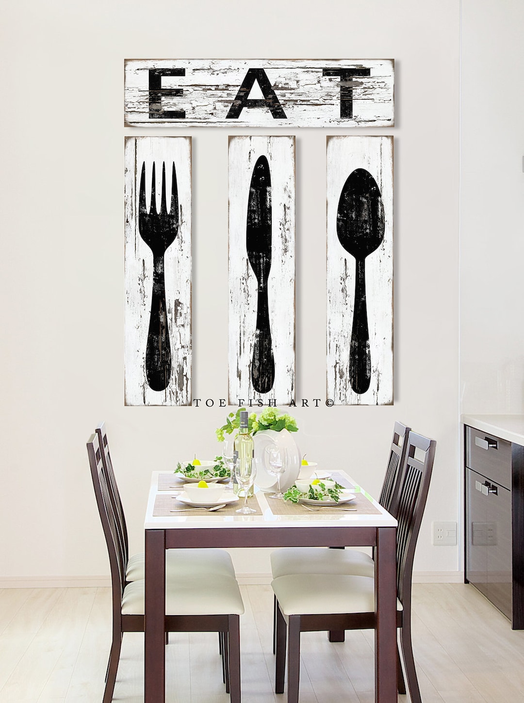 Eat Fork Knife Spoon Rustic Farmhouse Signs Custom KITCHEN Decor Canvas Wall Art Set of 4 ...
