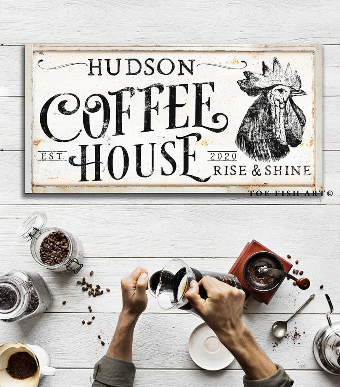 Personalized Modern Farmhouse COFFEE HOUSE Sign Rise & Shine | Etsy