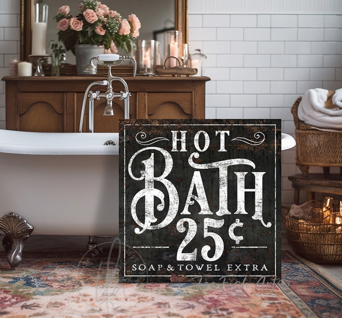 Bathroom Sign Hot Bath 25 Cents Modern Farmhouse Wall Decor Custom Bath ...