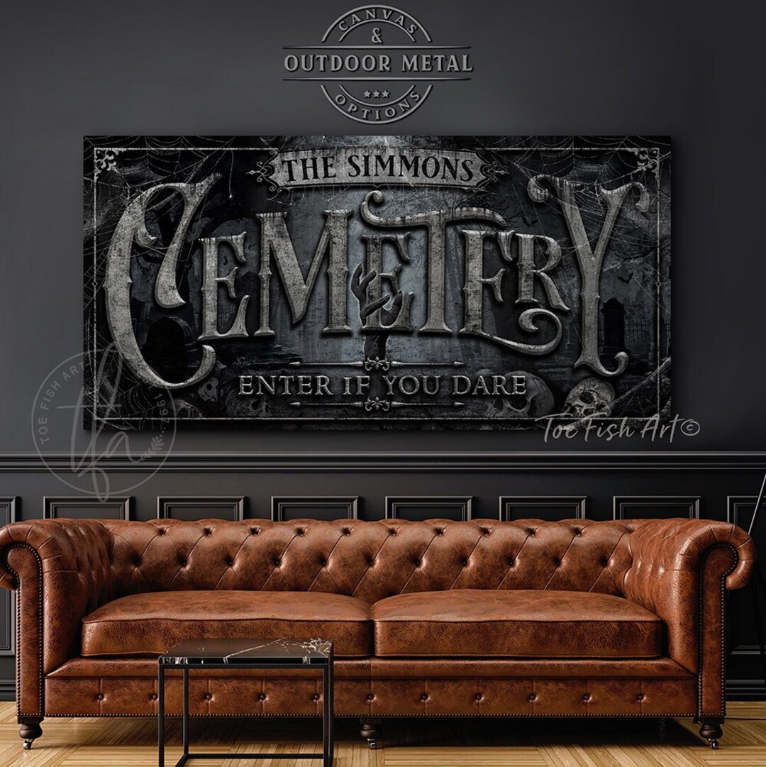 Spooky Cemetery Halloween Sign – Rustic Fall Vintage, Personalized Wall ...