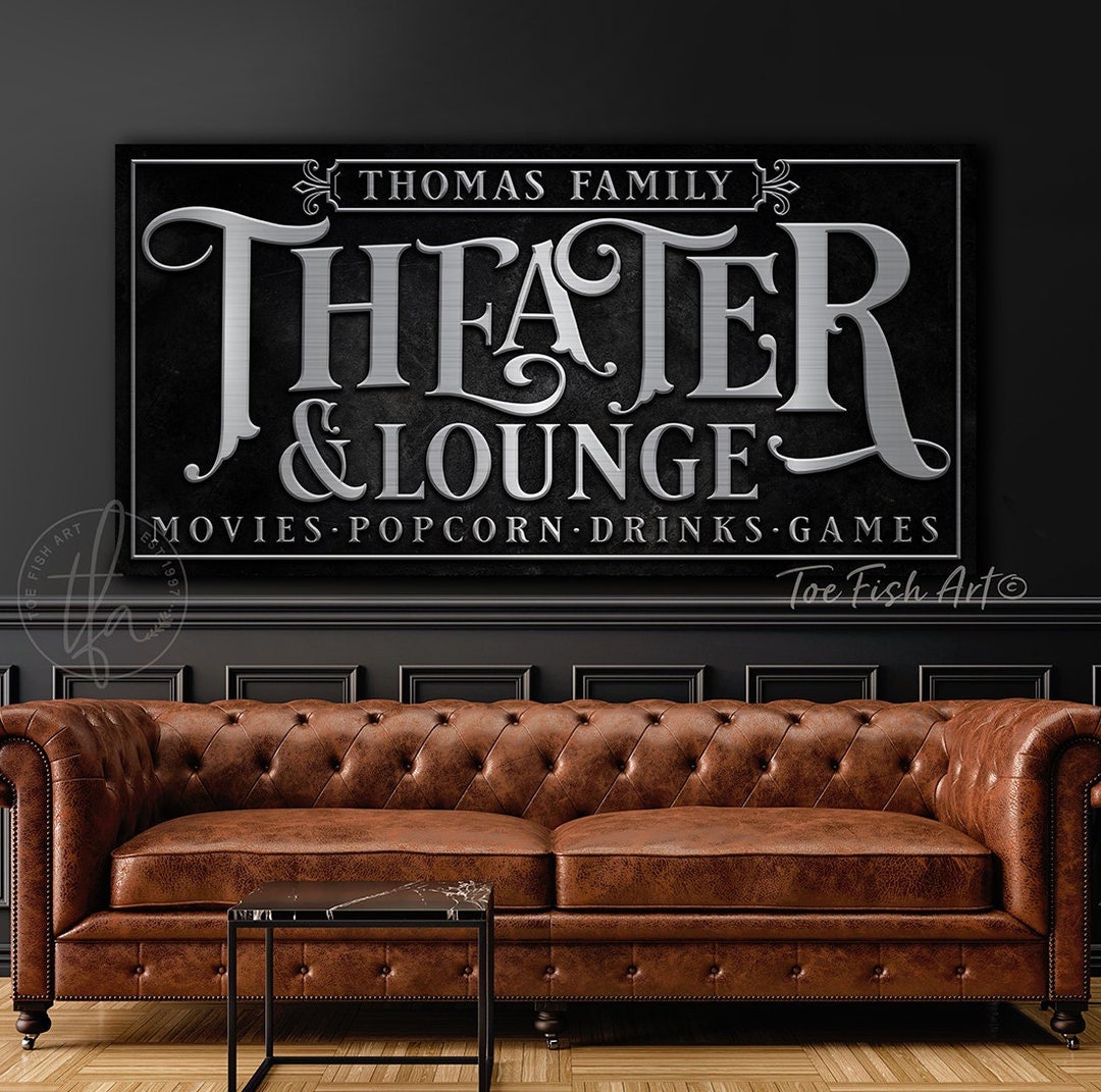Personalized Theater & Lounge Large Rustic Wall Art Movie TV Room Sign ...