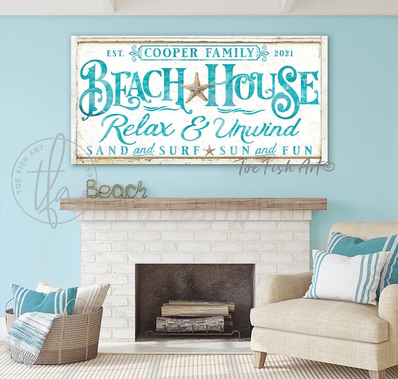 Custom Beach House Personalized Sign Modern Farmhouse Wall | Etsy