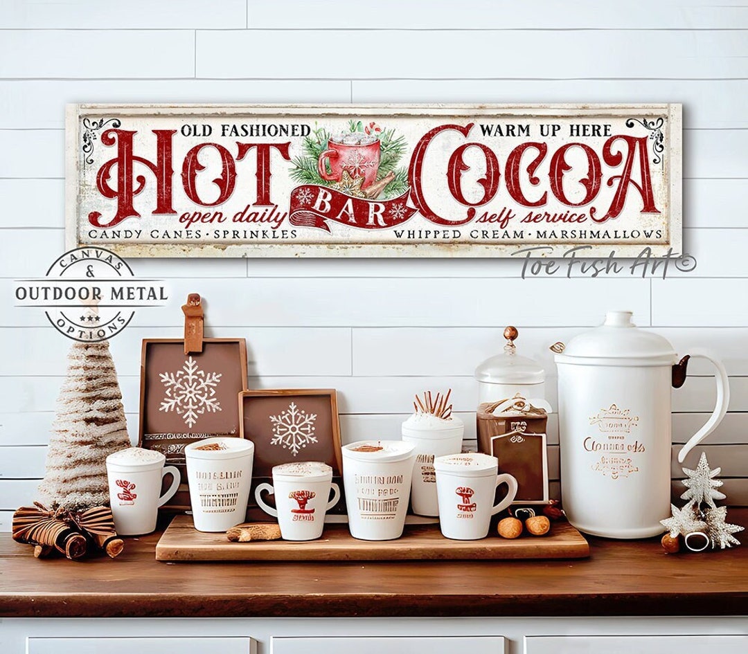 Hot Cocoa Bar Sign Personalized Rustic Christmas Vintage Holiday ...