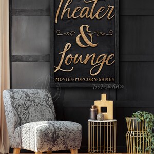 Theater & Lounge Large Rustic Wall Art Movie TV Room Sign Modern ...