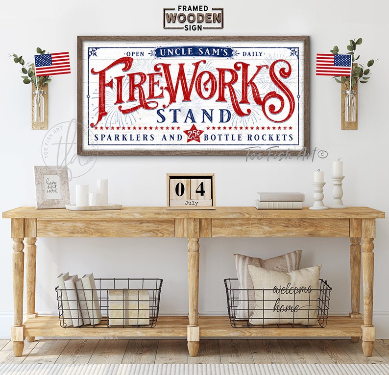4th of July Sign Wooden Fireworks Stand Personalized Modern Farmhouse ...