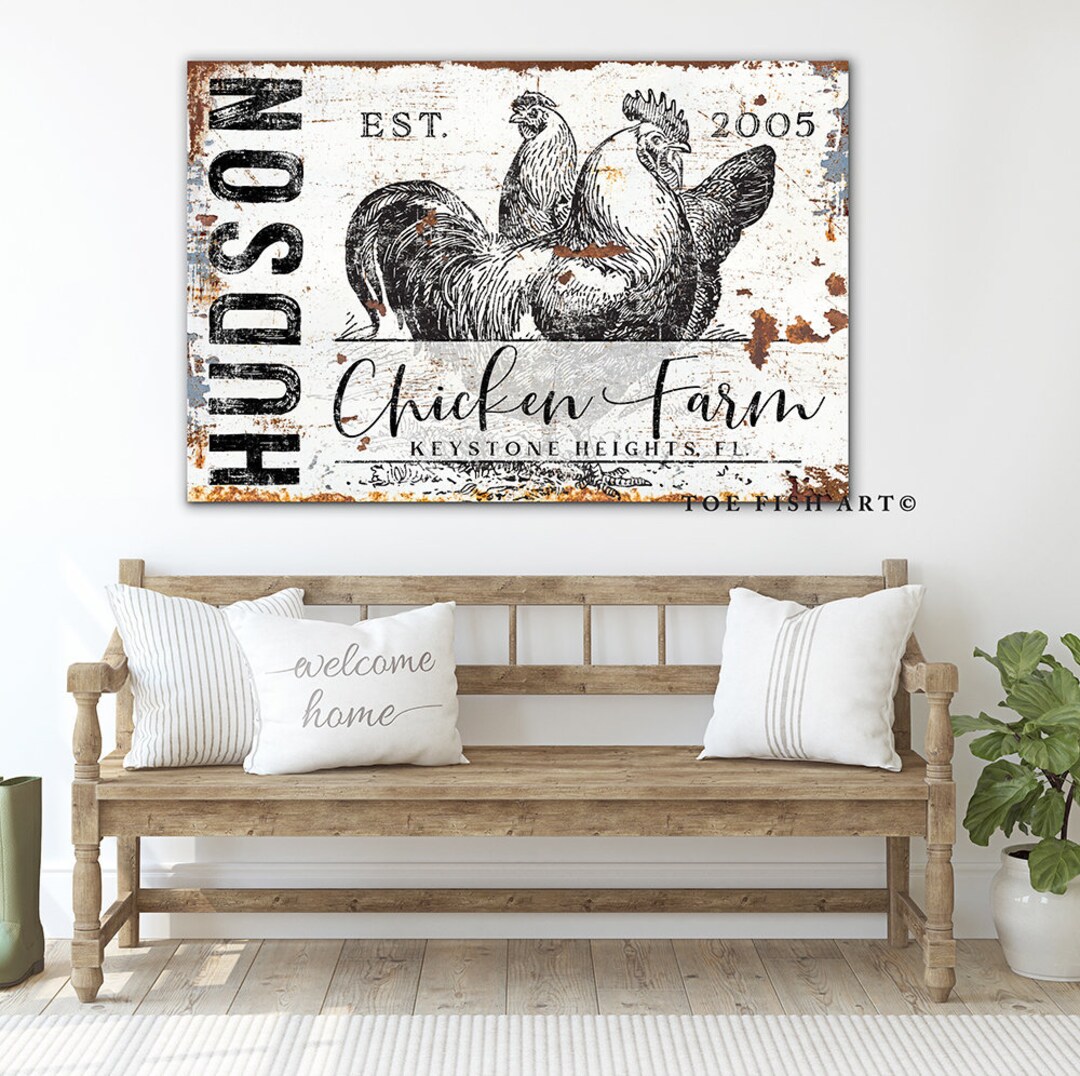 Modern Farmhouse Decor Chicken Farm Sign Custom Last Name Family ...