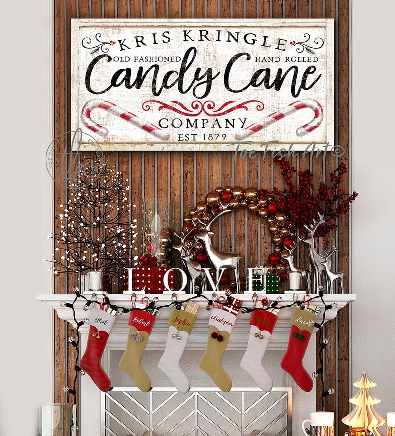Personalized Candy Cane Sign Rustic Christmas Decor Modern | Etsy