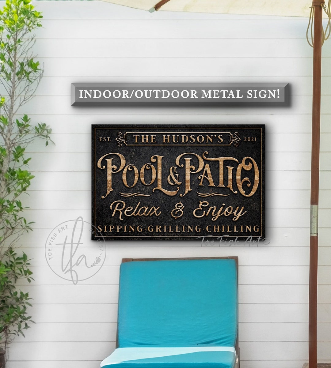 METAL SIGN! Personalized Pool & Patio Sign Backyard Bar and Grill Pool ...