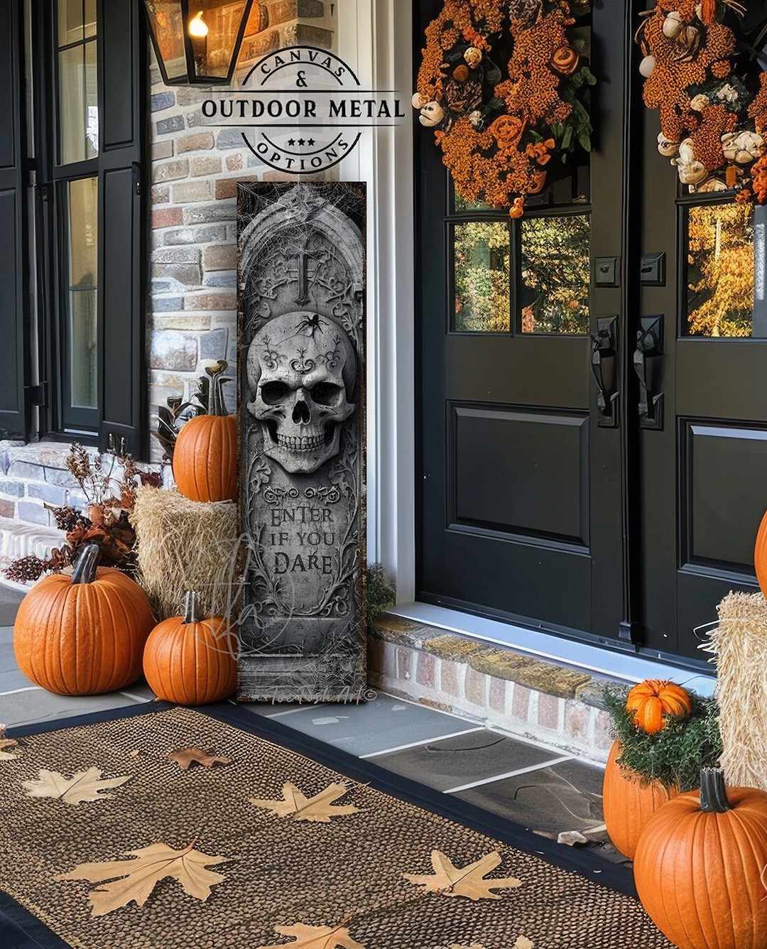 Skeleton Halloween Sign Front Porch Entryway Welcome Sign Rustic Modern ...