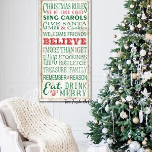Christmas Rules Sign, Canvas Print, Holiday Decor, Christmas Wall ...