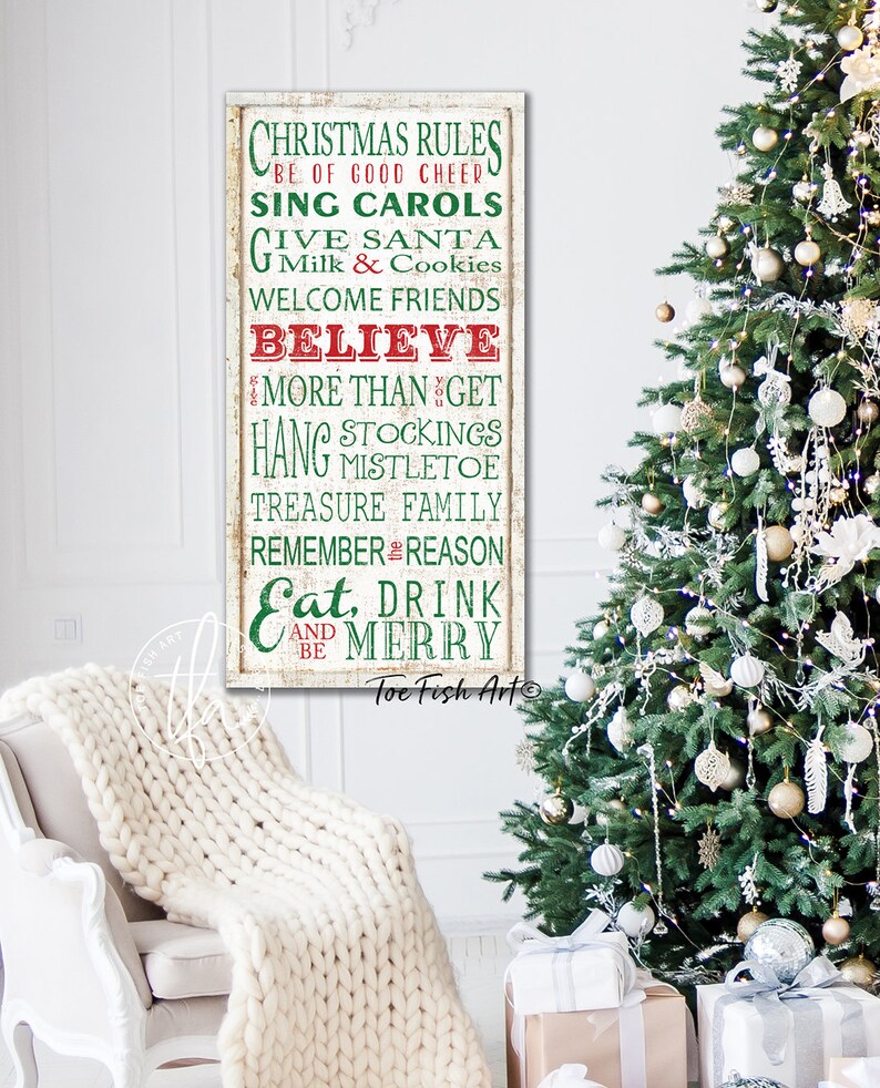 Christmas Rules Sign Canvas Print Holiday Decor Christmas - Etsy