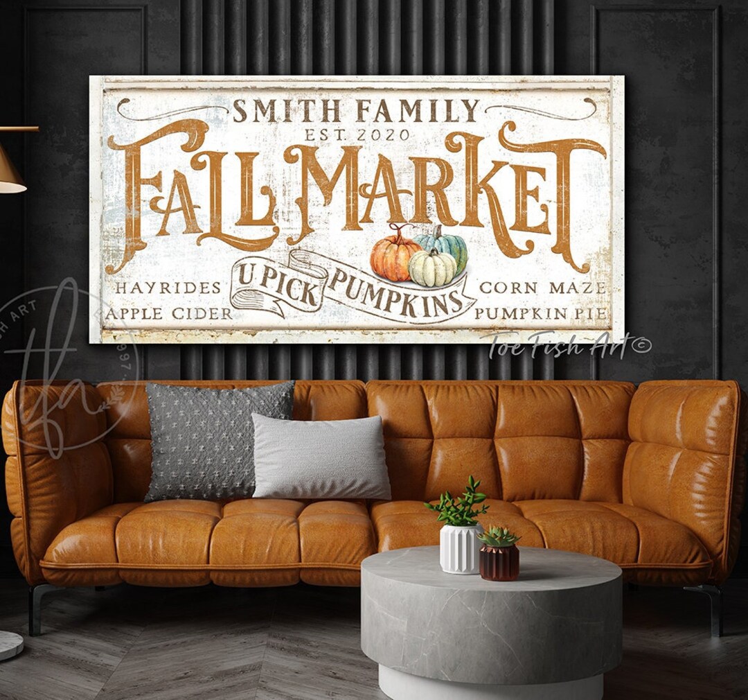 Fall Market Pumpkin Farm Sign – Rustic Farmhouse Family Name Canvas ...