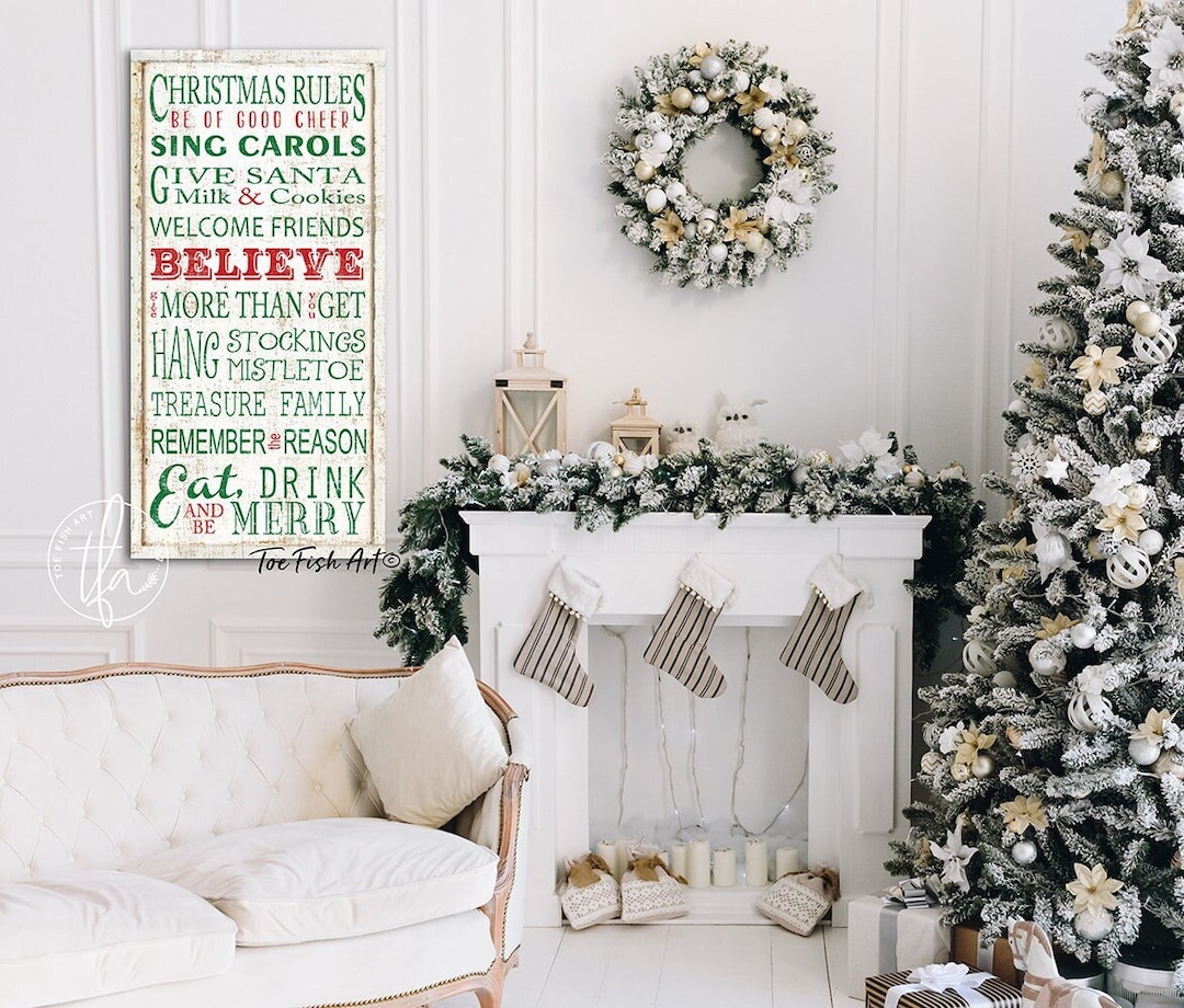 Christmas Rules Sign, Canvas Print, Holiday Decor, Christmas Wall ...