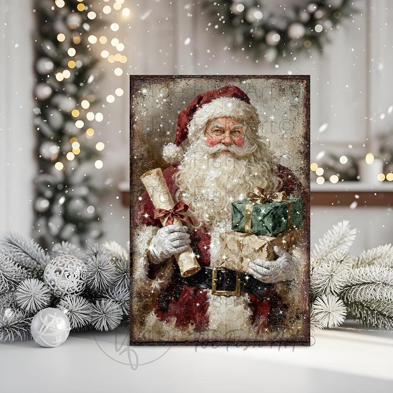 Vintage Santa Claus Sign – Rustic Christmas Holiday Wall Art, Modern ...