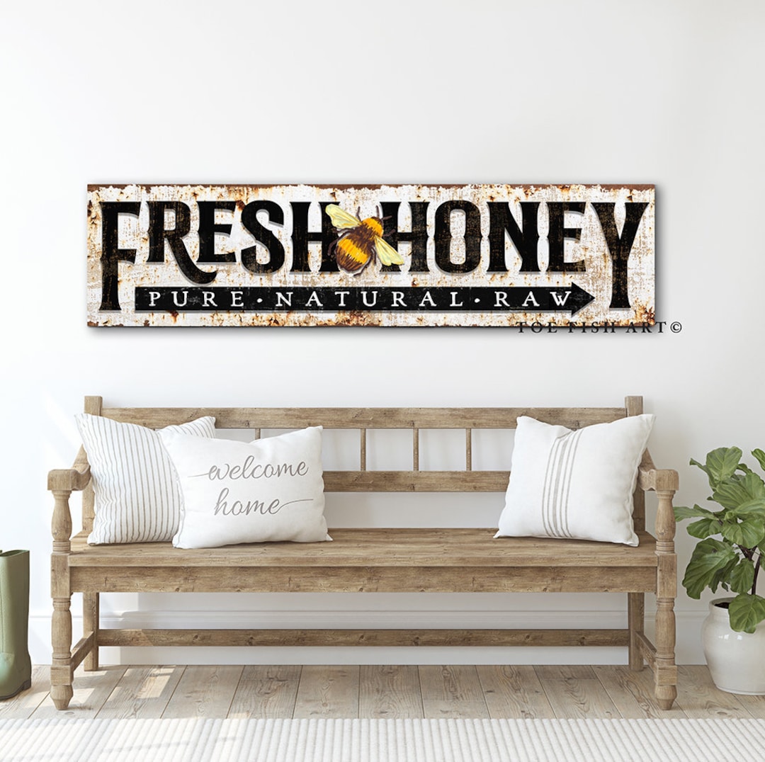 Modern Farmhouse Wall Decor Rustic Chic Farm Fresh Honey Sign Bee Art ...