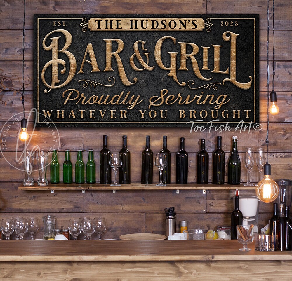 Personalized Bar & Grill Sign Backyard Patio Basement Man Cave - Etsy