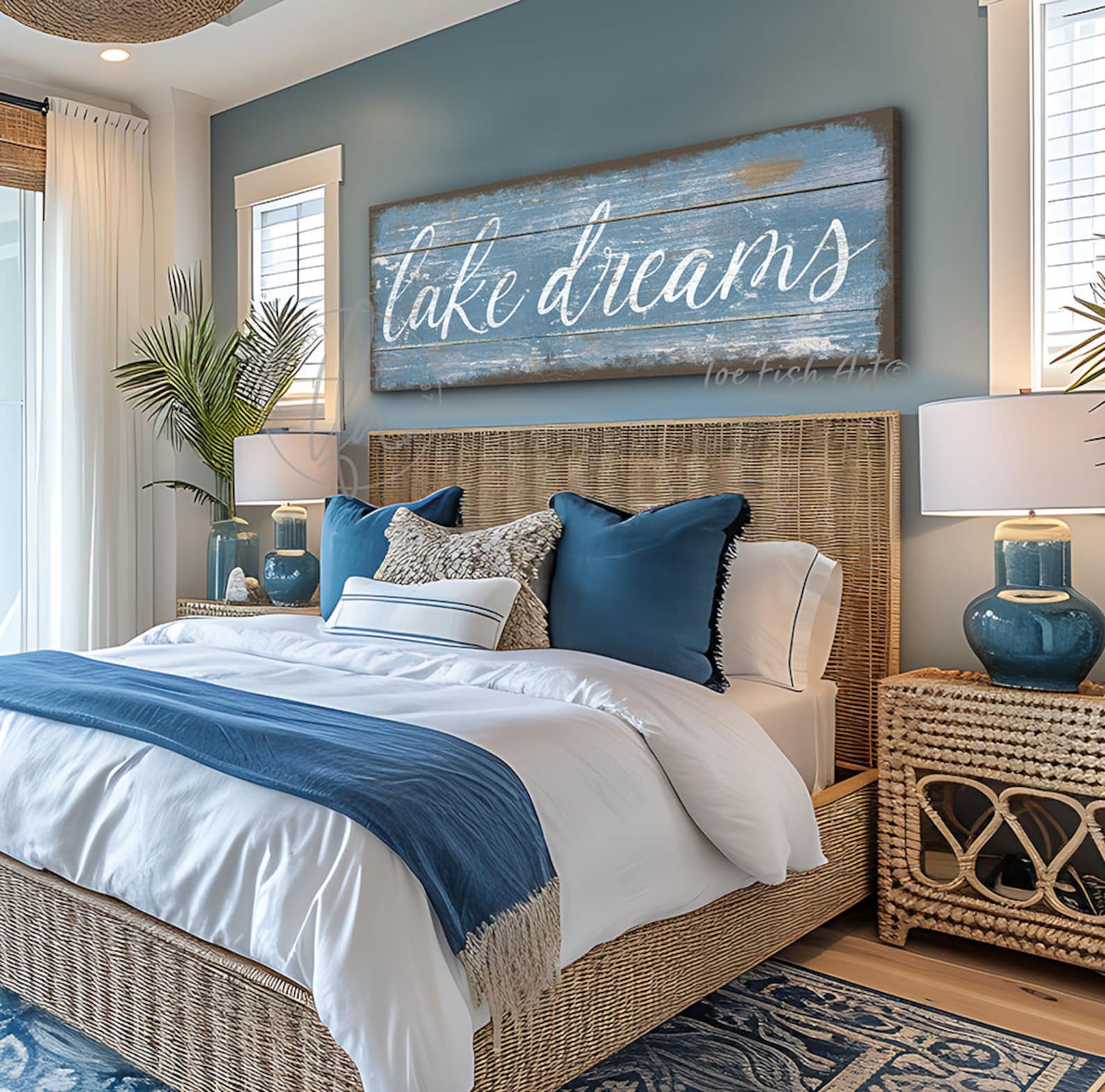 Lake Dreams Sign - Rustic Lake House Canvas Print, Master Bedroom Cabin ...