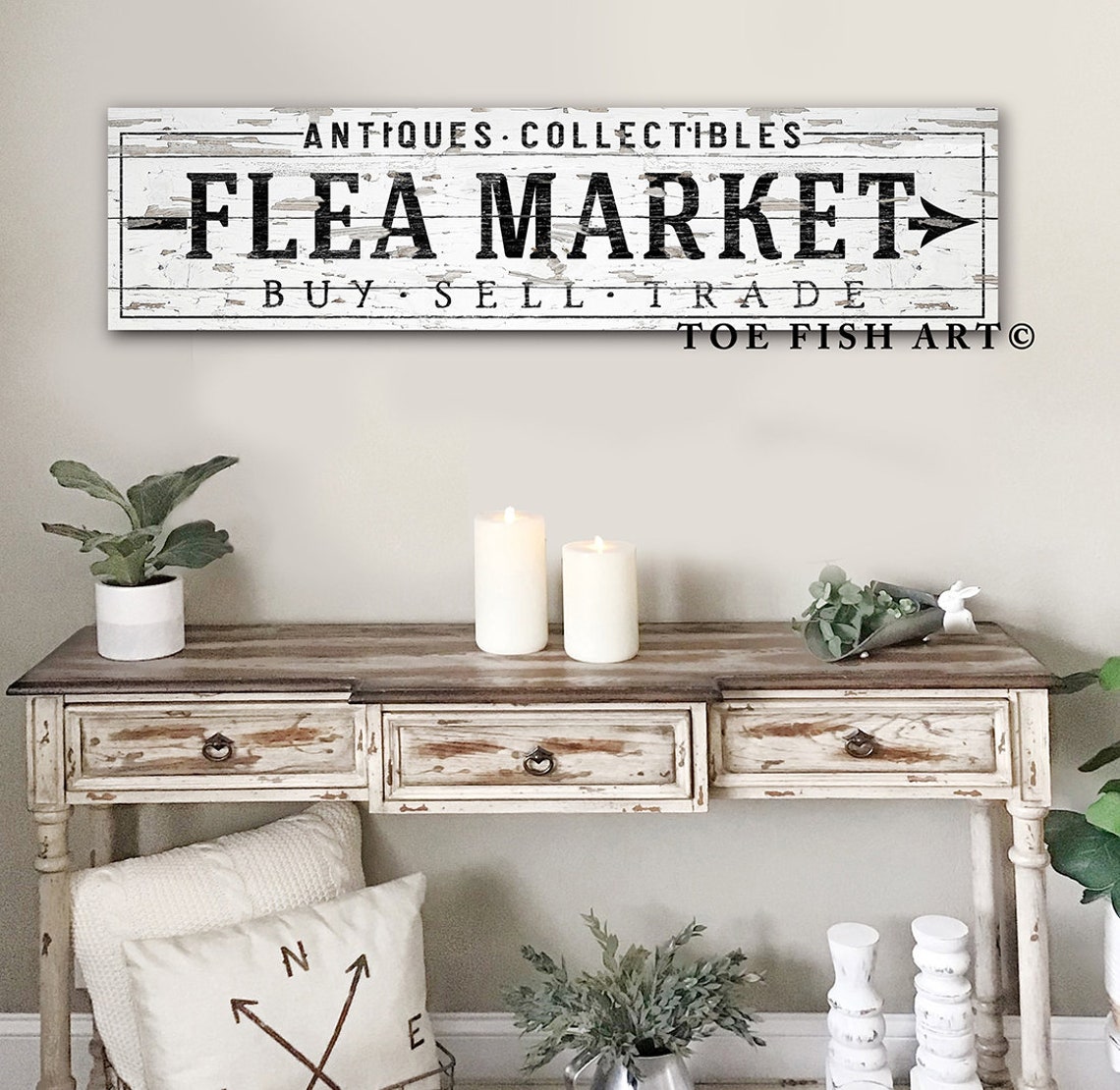 Vintage Flea Market Sign Modern Farmhouse Decor Antiques Sign Large ...