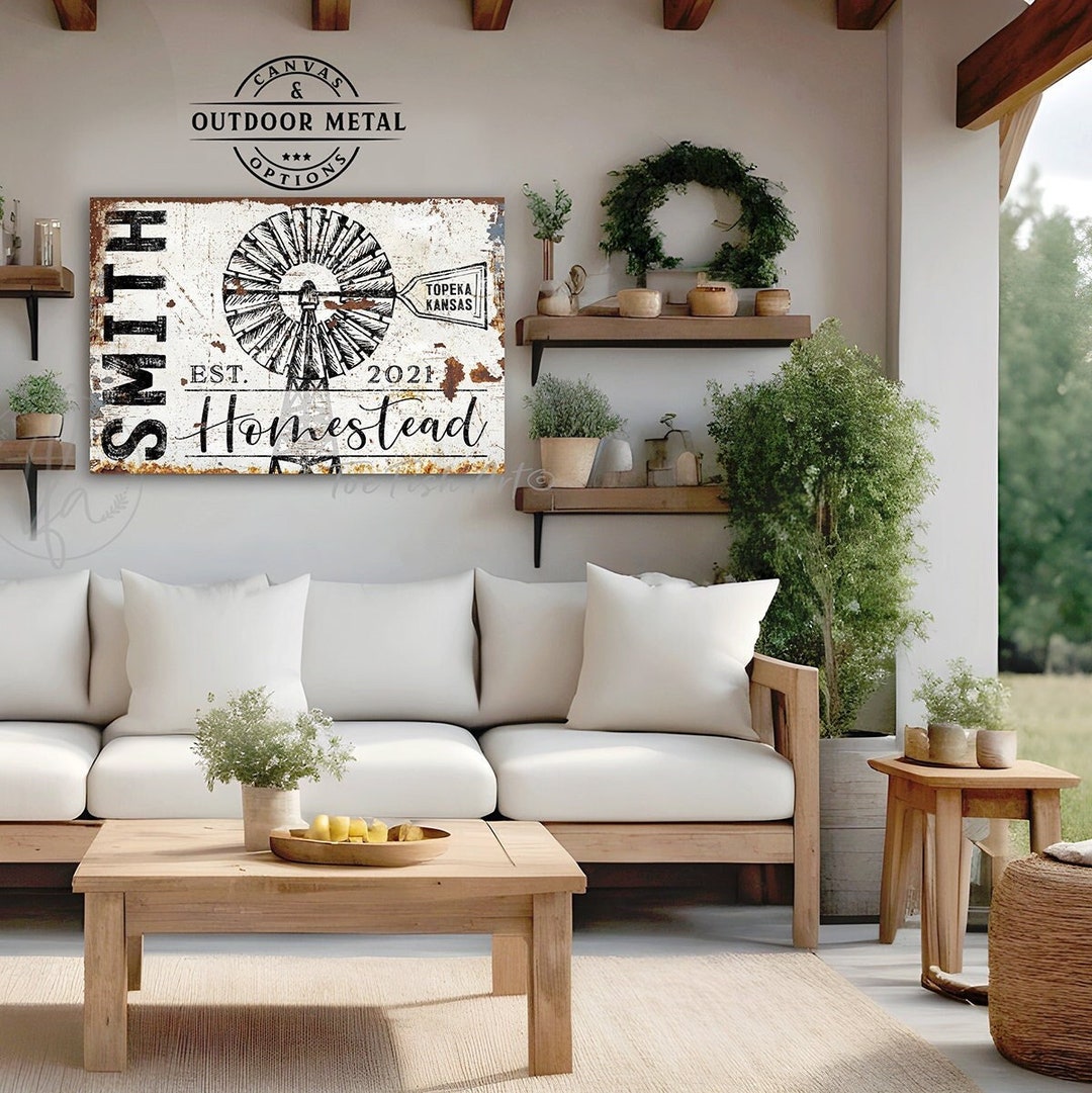 Personalized Homestead Sign Windmill Family Name Art Rustic Farmhouse ...