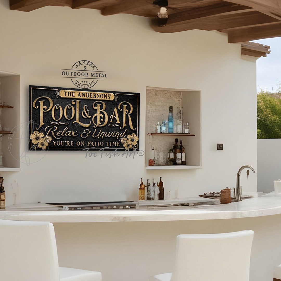 Personalized Pool & Bar Sign Backyard Bar and Grill Pool Patio Deck ...
