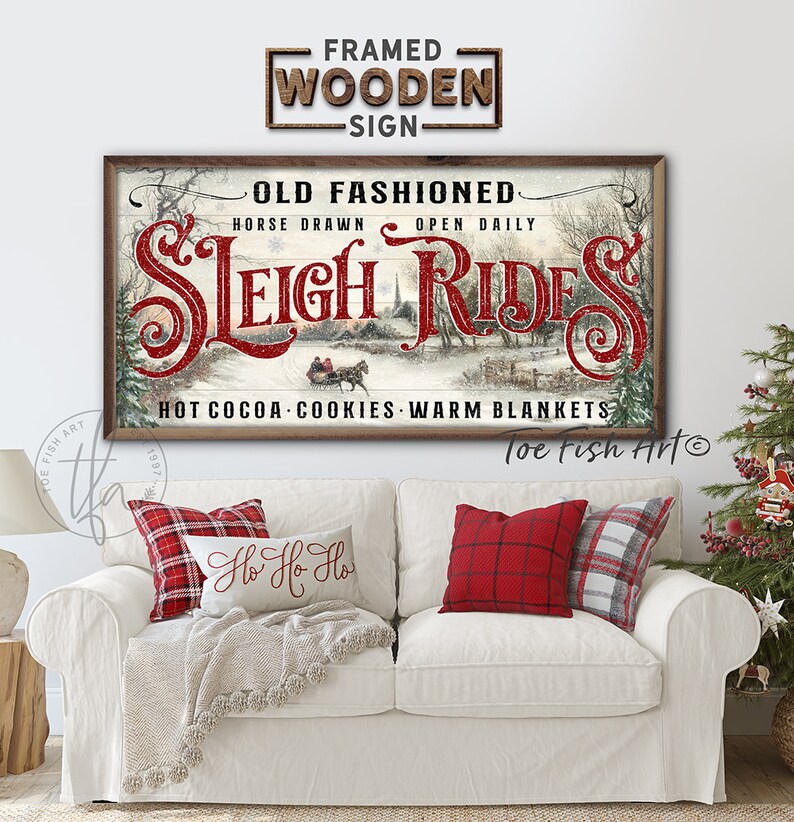 WOOD SIGN! Old Fashioned Sleigh Rides Sign Christmas Decor Framed ...