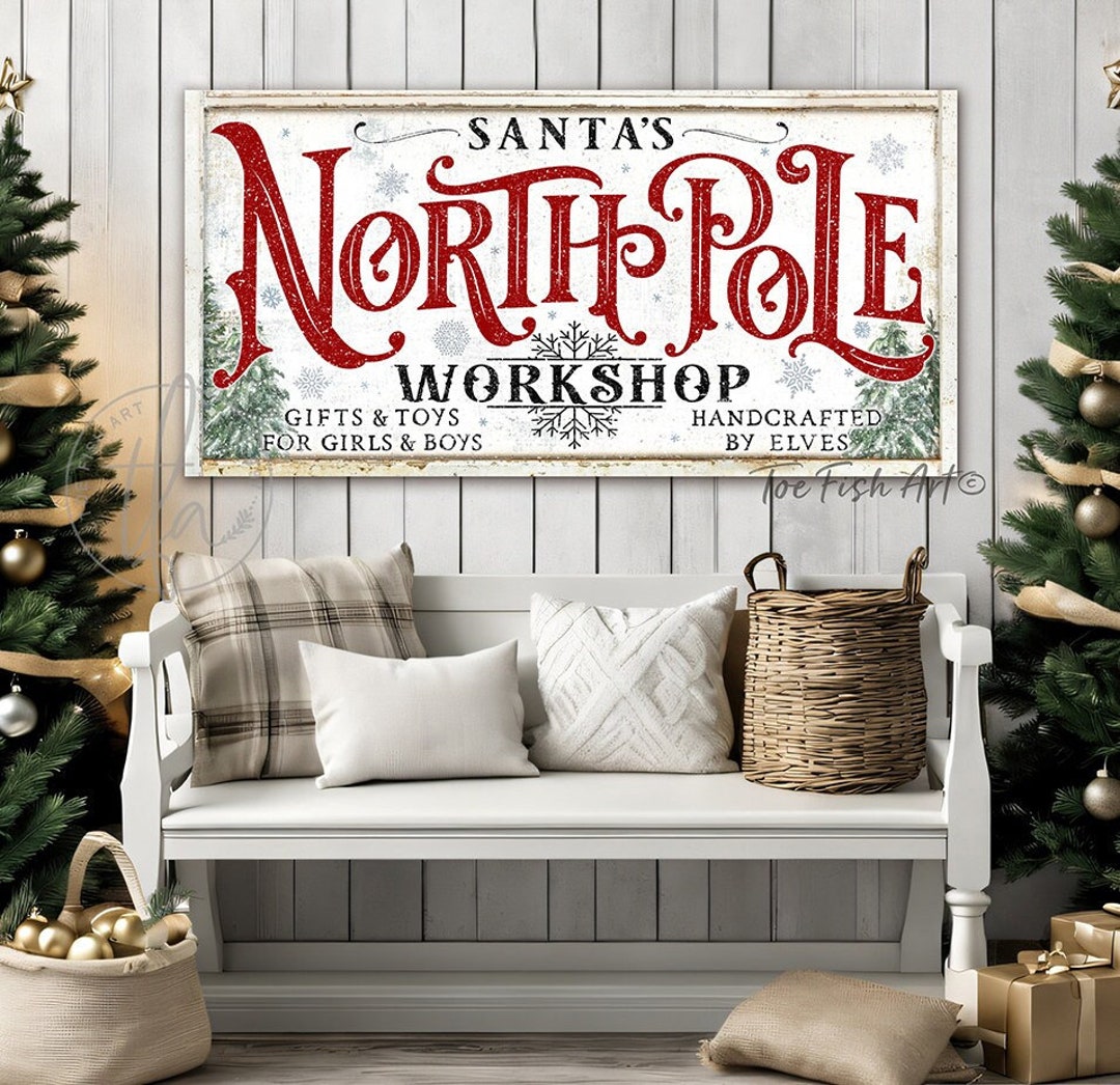 Santa's North Pole Workshop Sign Christmas Sign Personalized Holiday ...