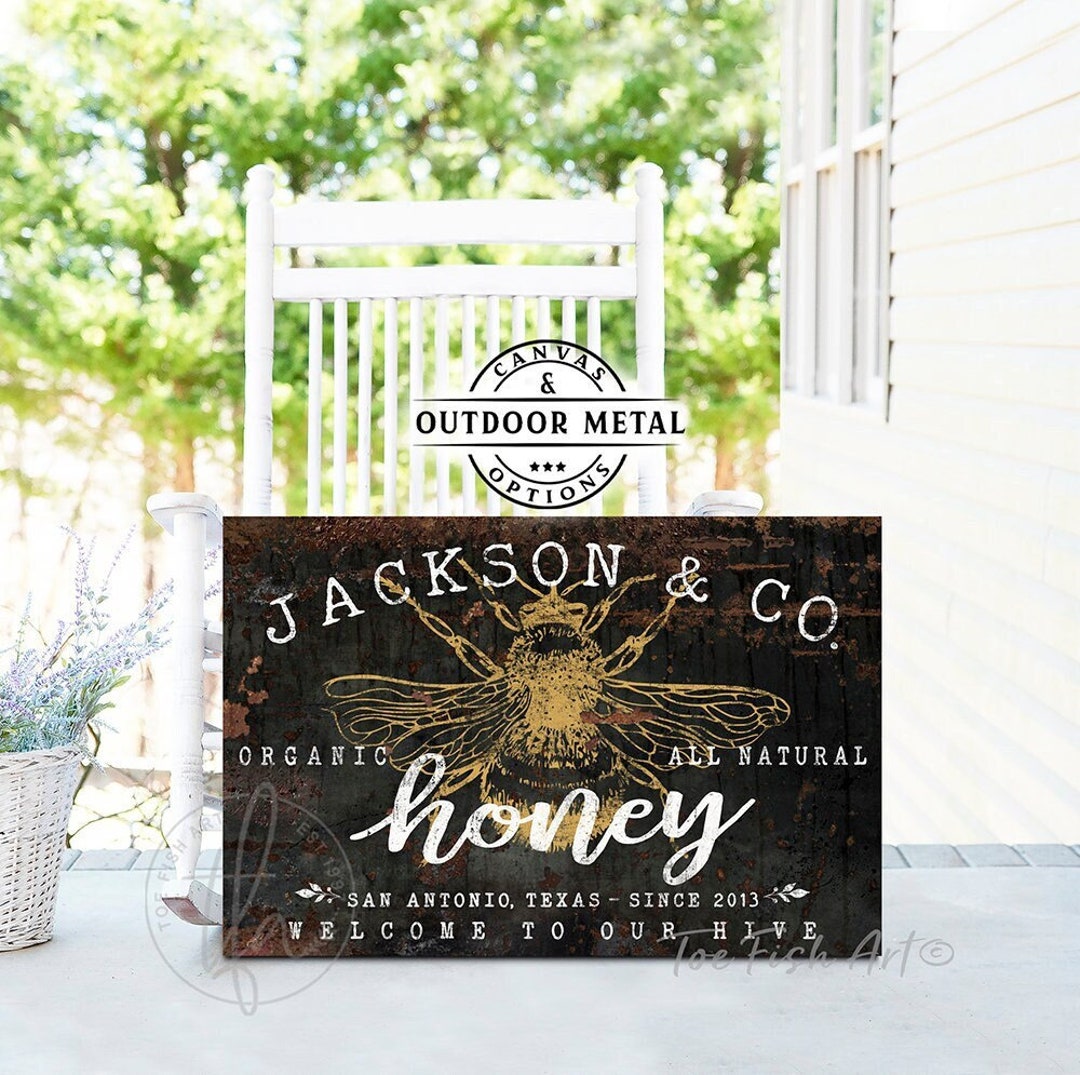 Honey Bee Sign Personalized Farm Fresh Honey Modern Farmhouse Wall ...