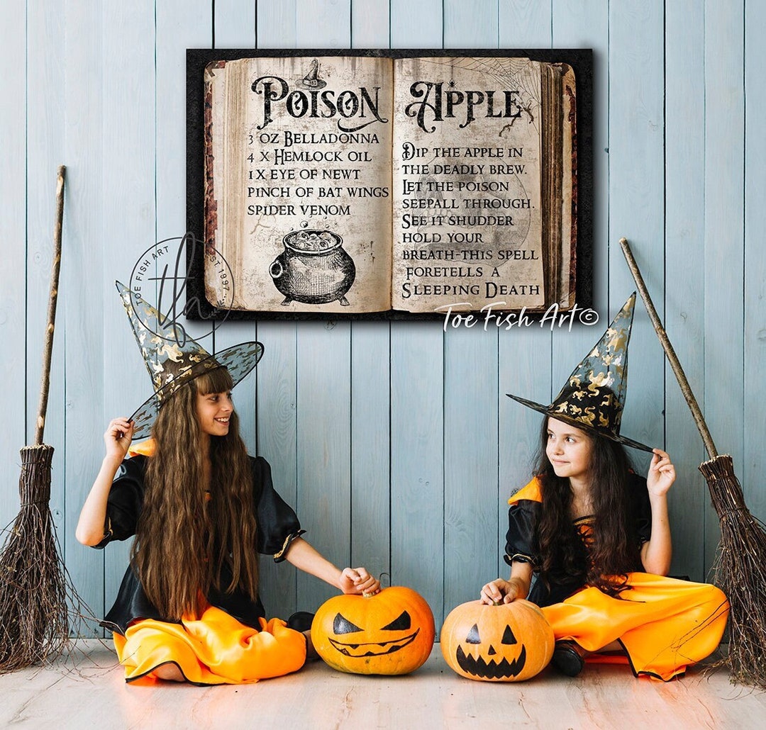 Poison Apple Spell Book Sign – Rustic Vintage Halloween Canvas Print ...