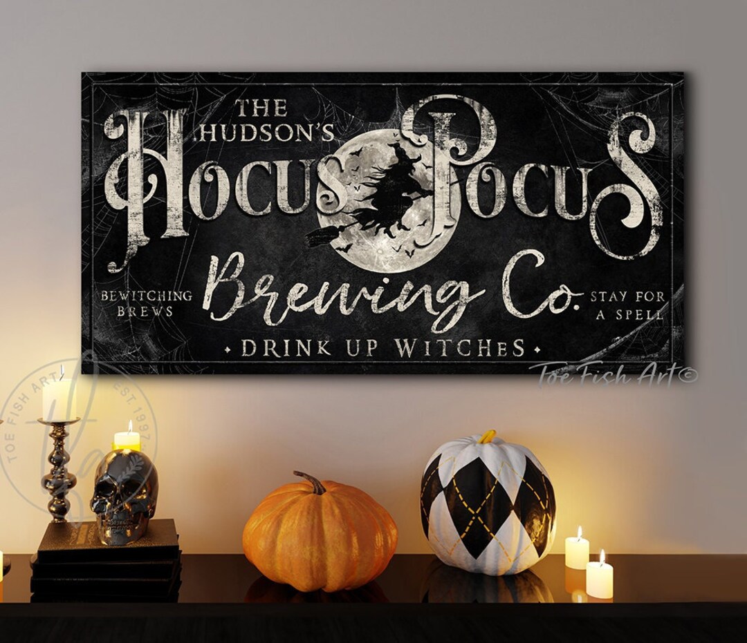 Hocus Pocus Brewing Sign Halloween Home Decor Name Sign Witch Flying ...