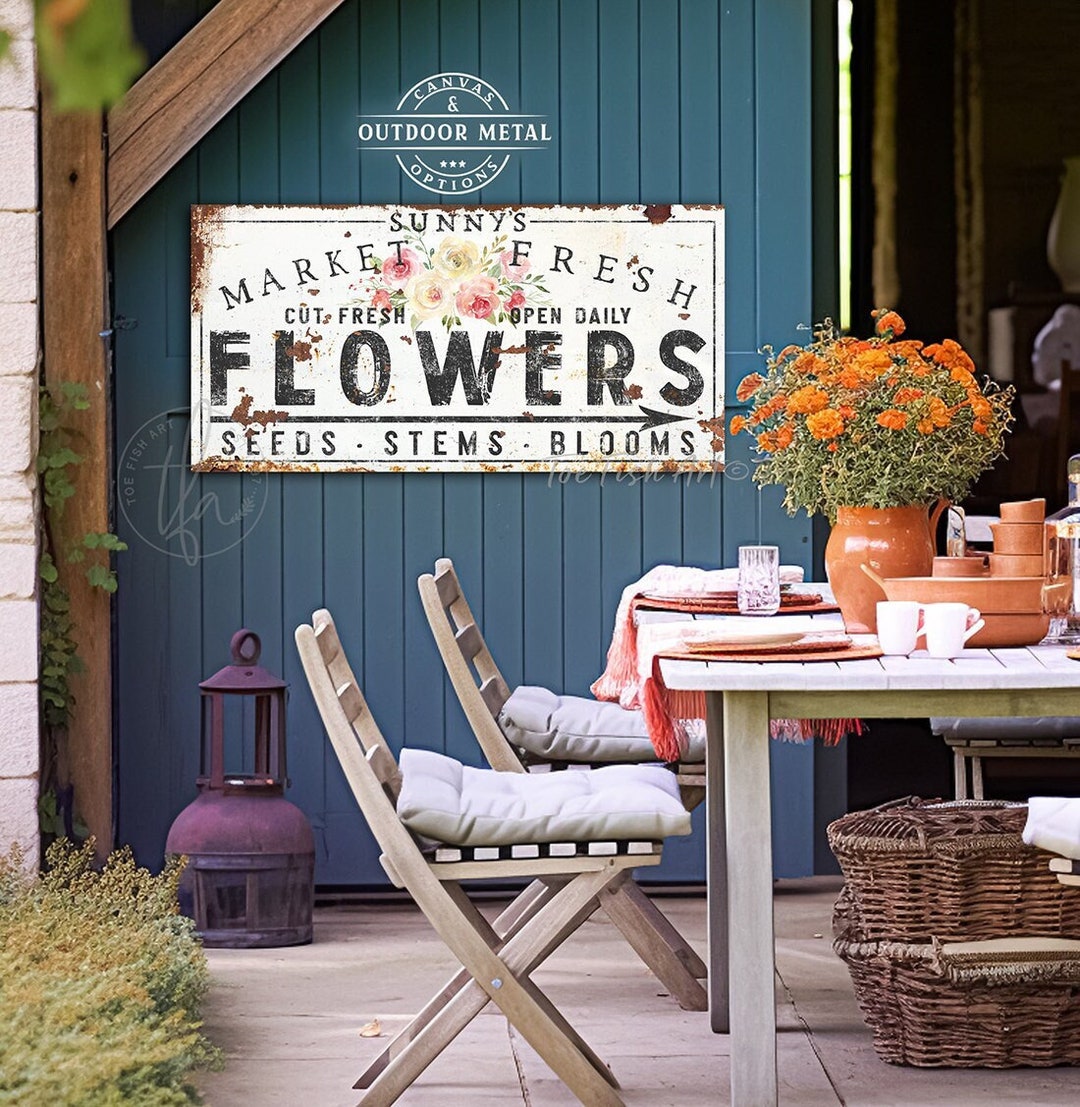 Personalized Flowers Rustic Chic Fresh Flower Market Sign Custom Family ...