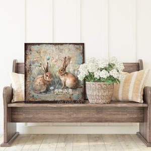 Easter Decoration Vintage Inspired Bunny Rabbit Sign Rustic Wall Art ...