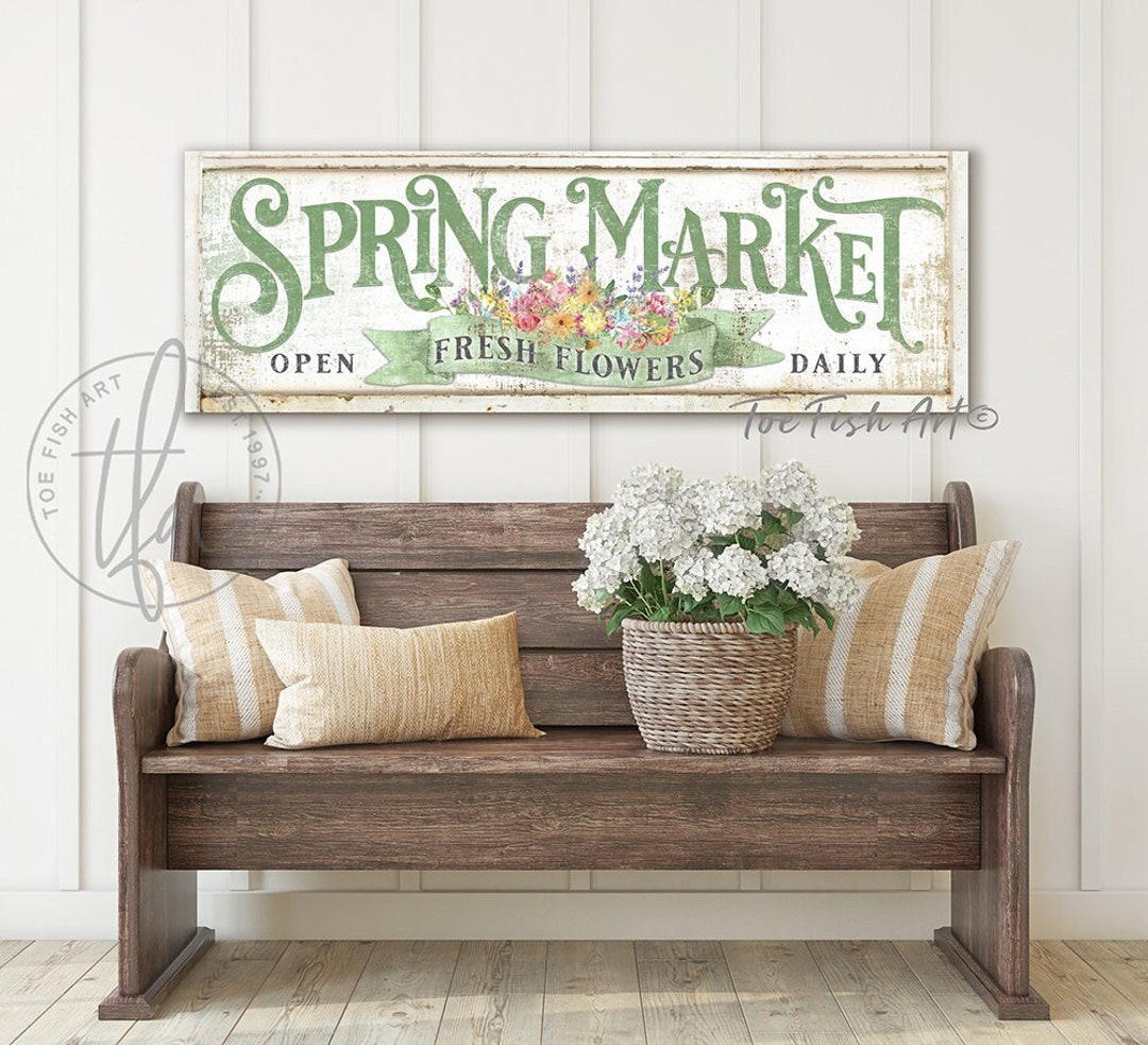 Spring Market Sign Custom Family Name Art Vintage Farmhouse Wall Decor ...