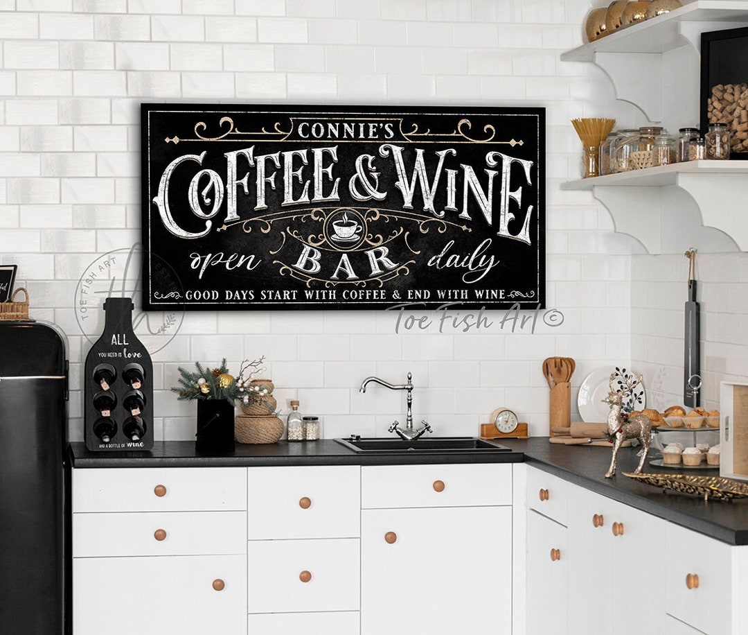 Coffee & Wine Bar Sign Bar Cart Personalized Name Sign Custom Vintage ...